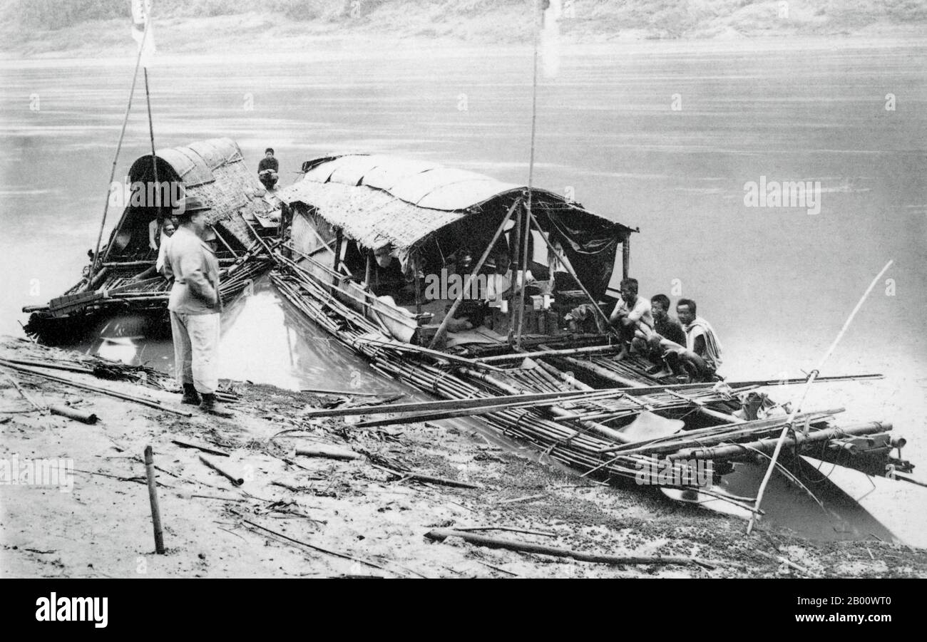 Laos: Travellers make a rest stop on the Mekong River in Paklay in ...