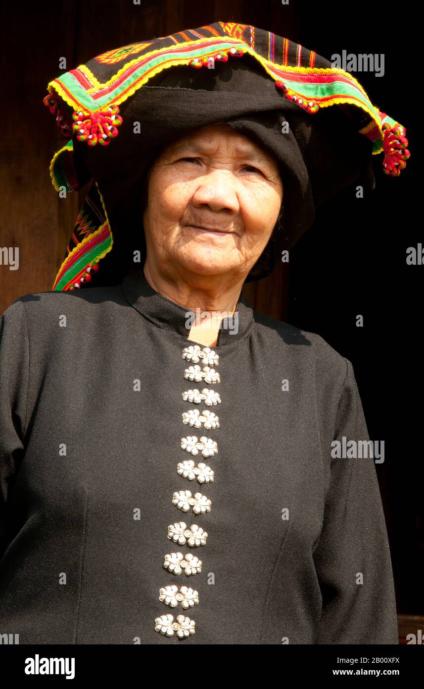 Thailand: Black Tai woman in traditional dress and headdress, Ban Na Pa ...
