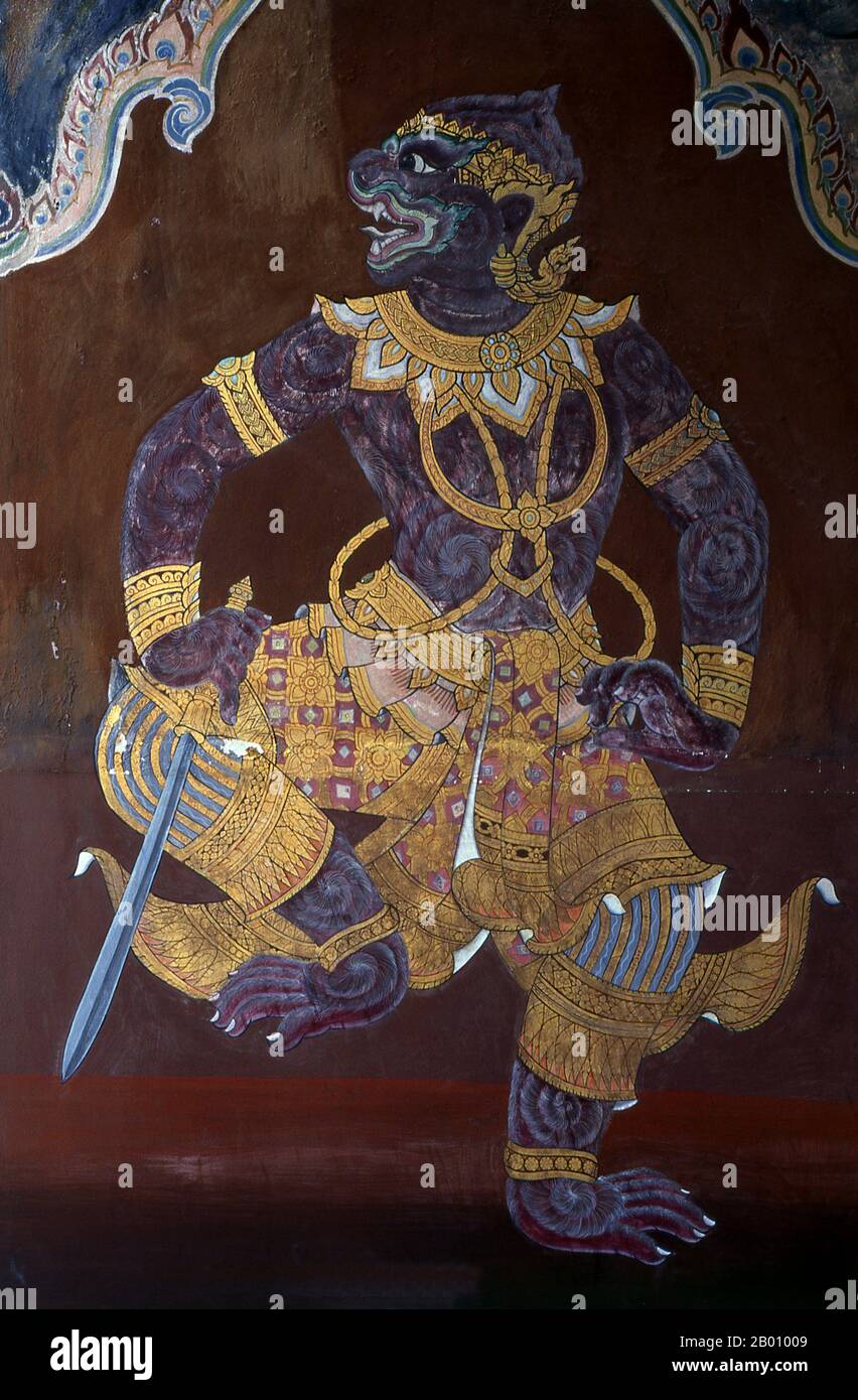 Thailand: A character from the Ramayana in the cloisters, Ramakien ...