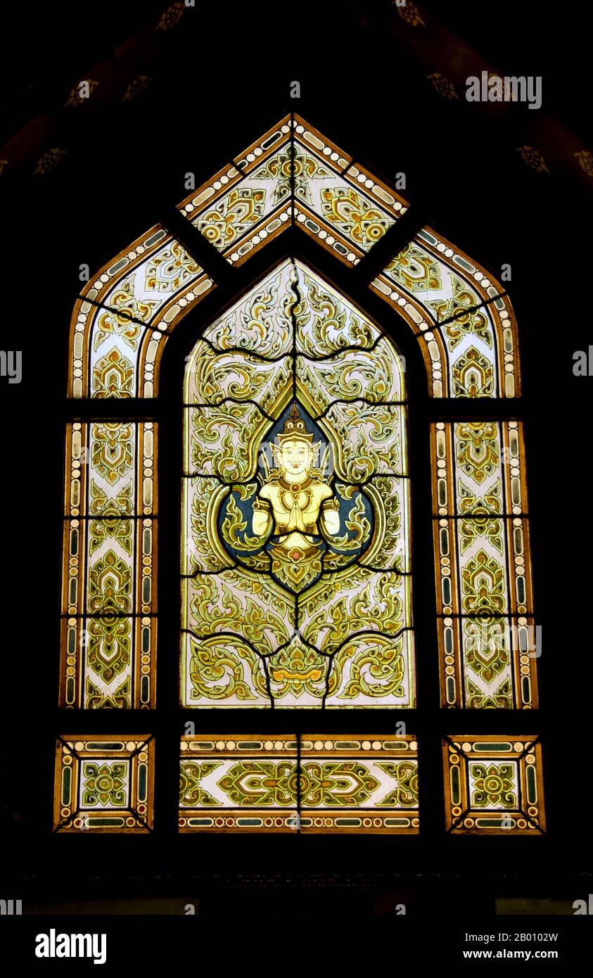 Thailand: European-style stained glass in the main viharn, Wat ...