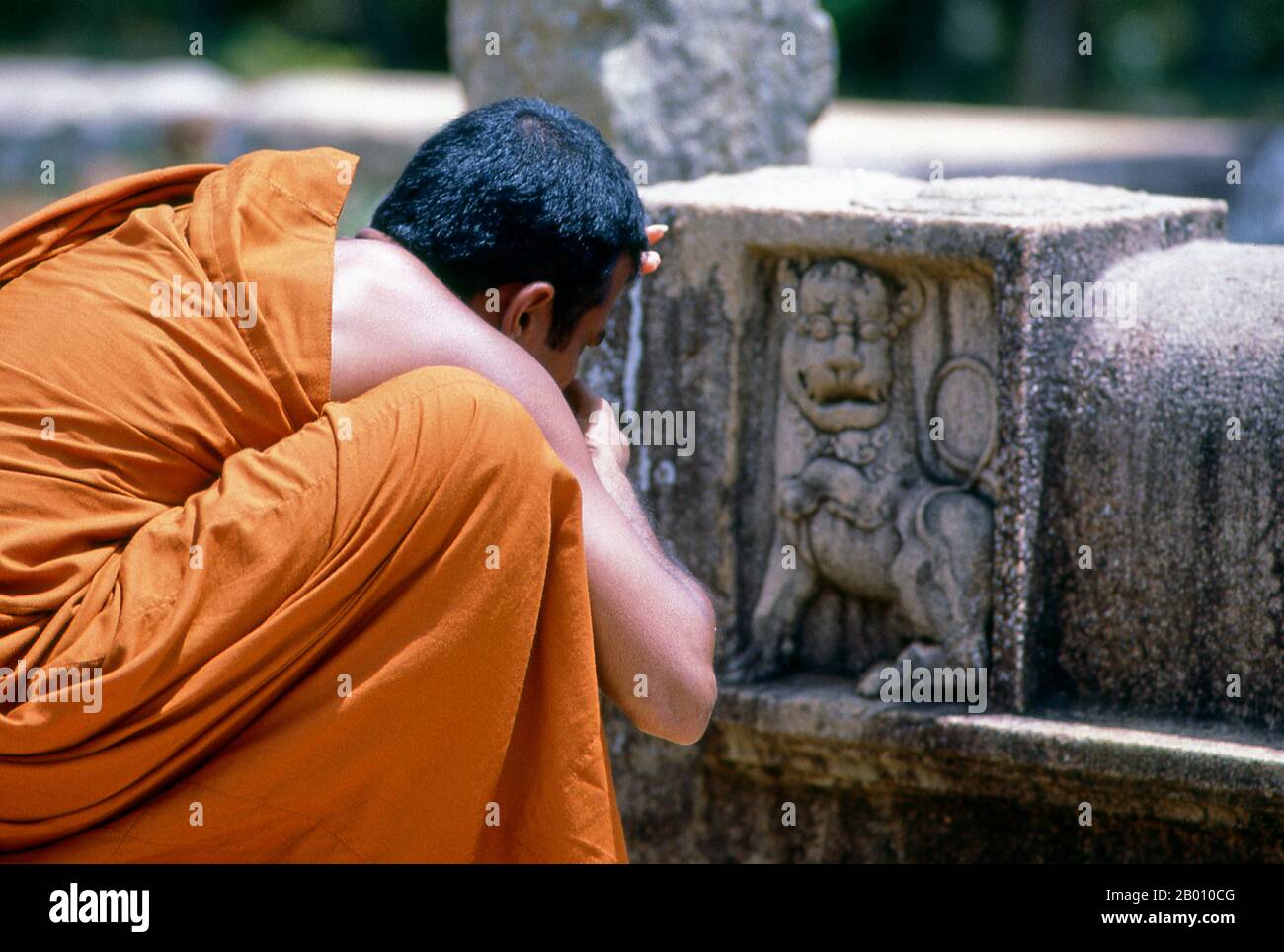 Sri Lanka: A monk taking a photo of a stone relief, Anuradhapura ...