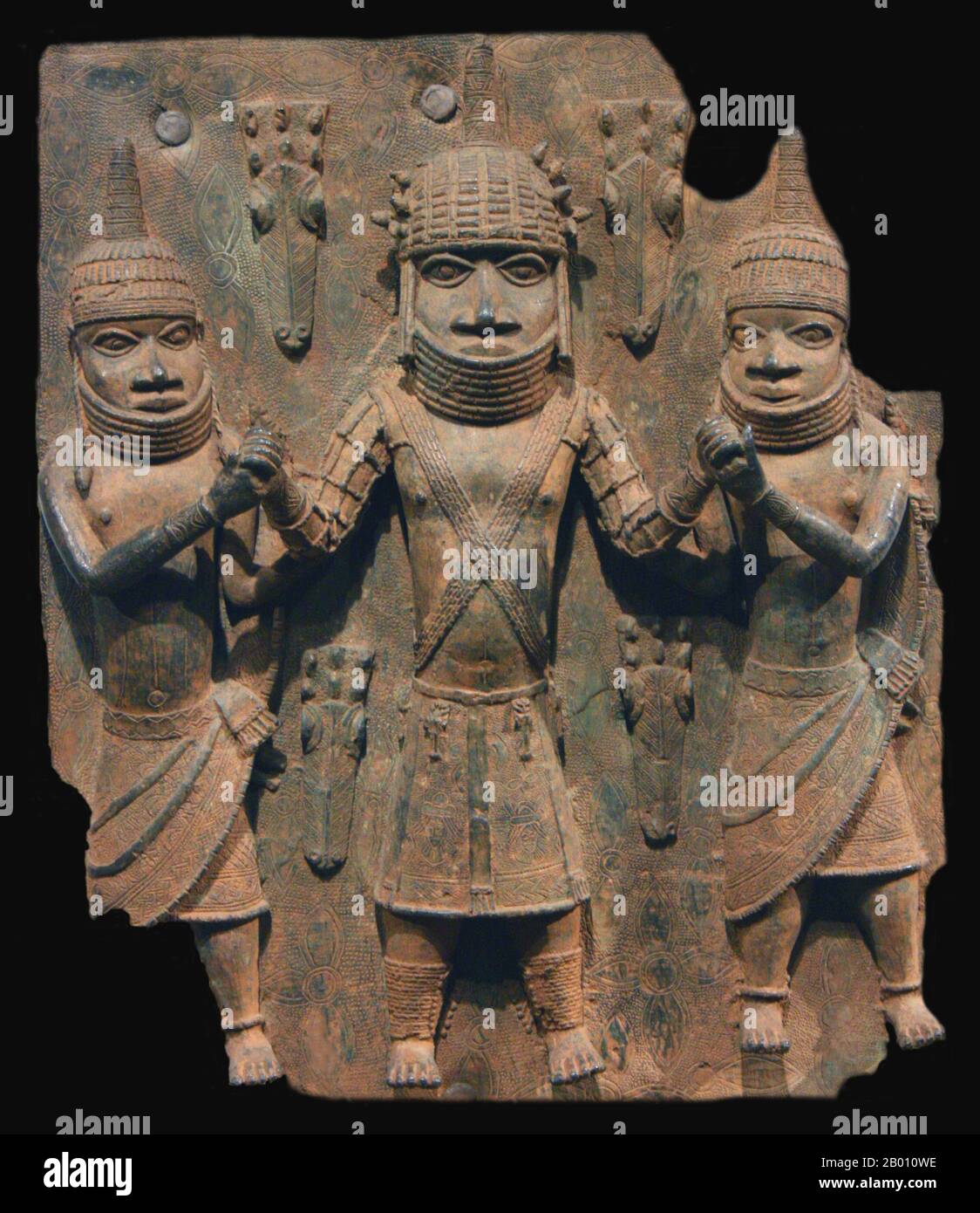 Nigeria: Oba or ruler with two attendants, bronze plaque, Benin Kingdom ...