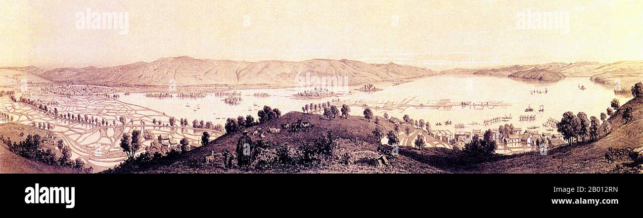China: The city and lake of Che-pin in Yunnan province. Engraving by ...