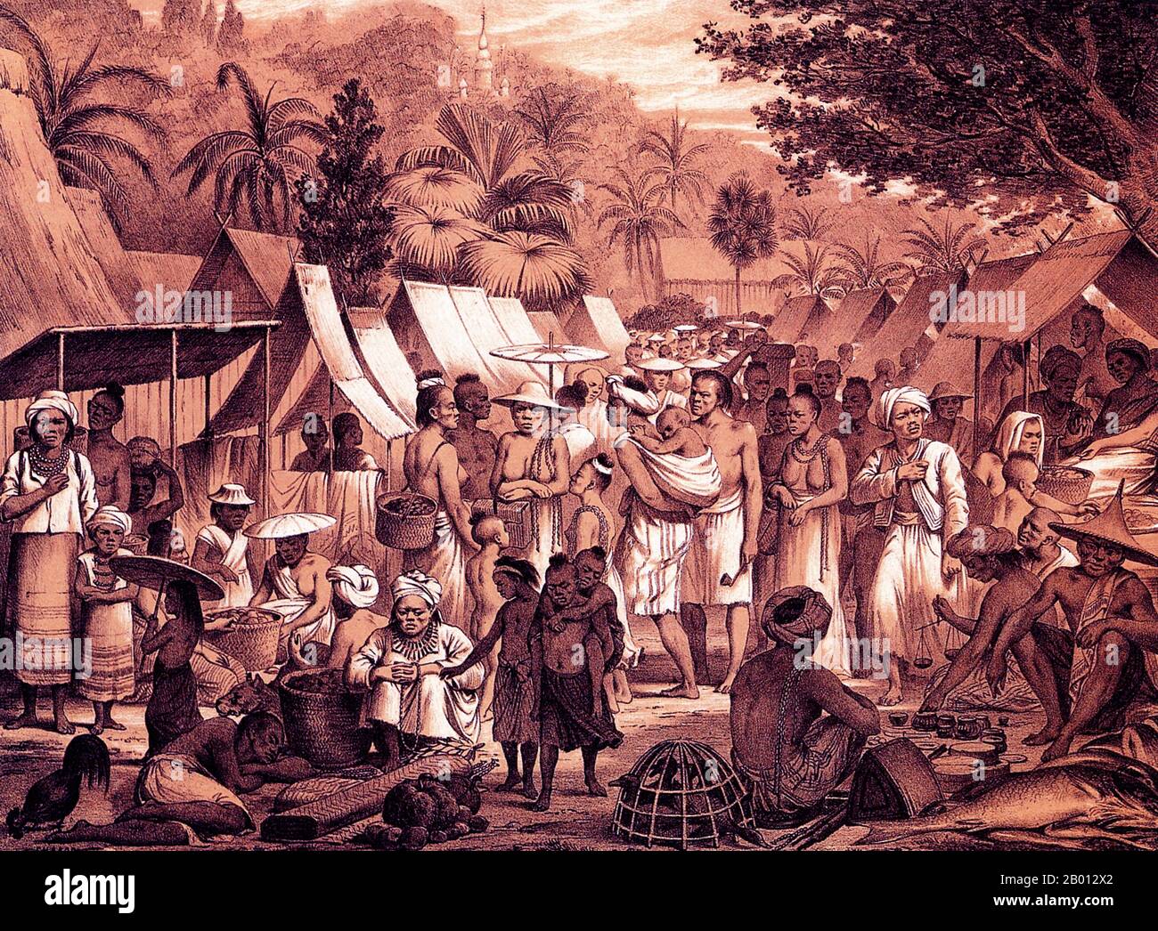 Laos: The market in Luang Prabang. Engraving by Louis Delaporte (1842 ...