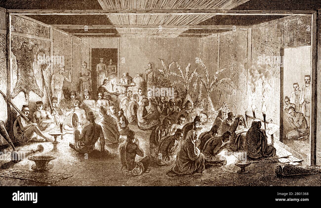 Laos: A French expedition prepares its baggage the night before a trip ...