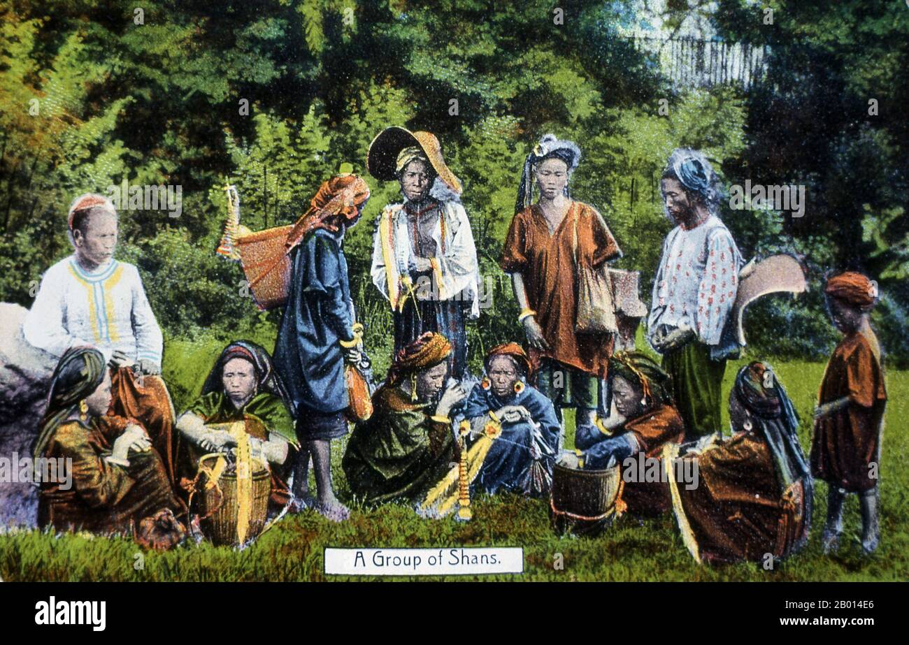 Burma: A hand-tinted postcard of Shan people from the early 20th ...
