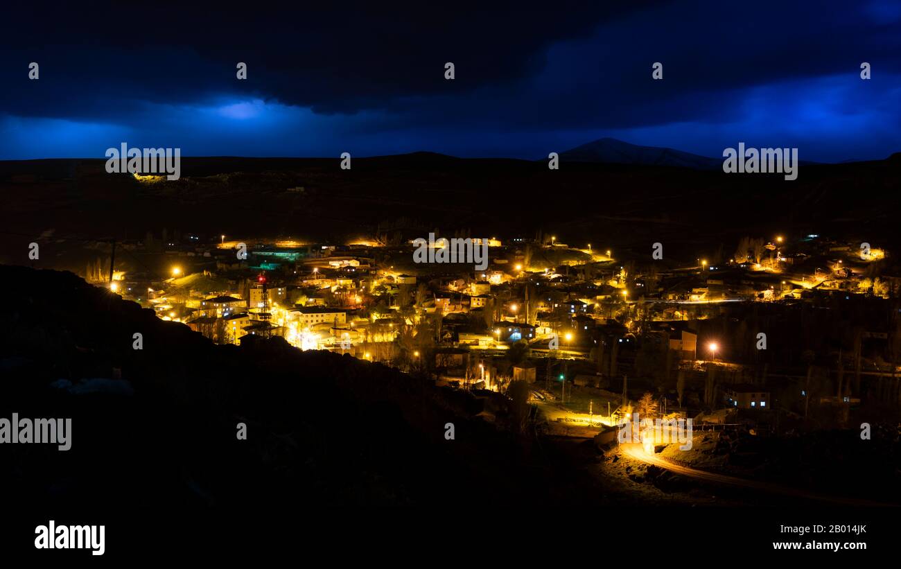 Digor, Turkey - May 9, 2019: Lightning and thunder in the town of Digor ...