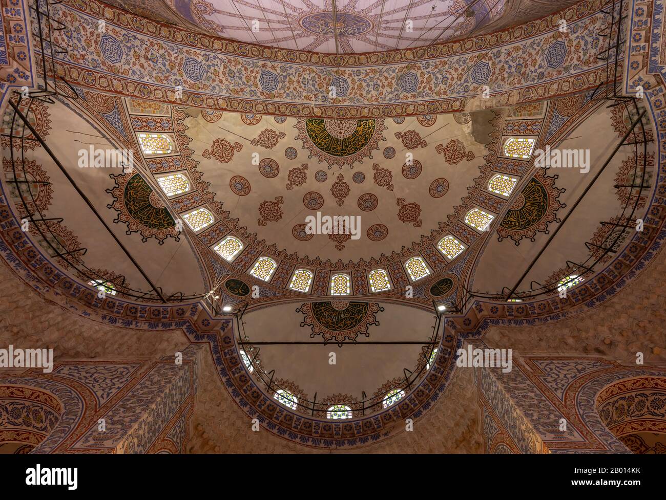Istanbul, Turkey - April 29, 2019: Colorful ceiling of the old famous ...