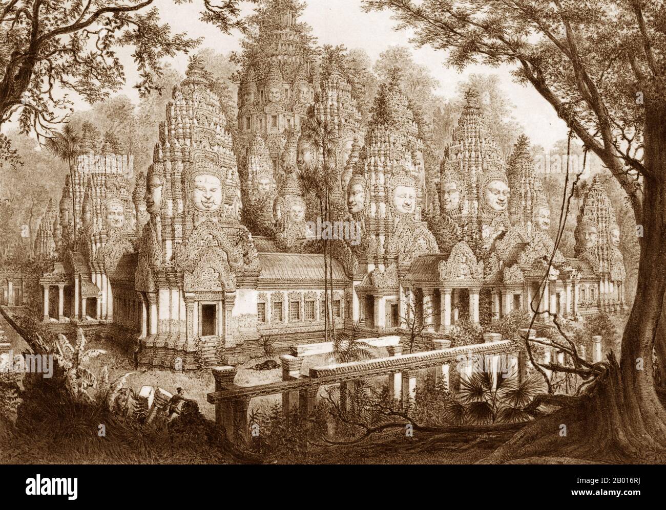 Cambodia: 'Ruins of Bayon, Angkor Thom'. Engraving from the 'Voyage d ...