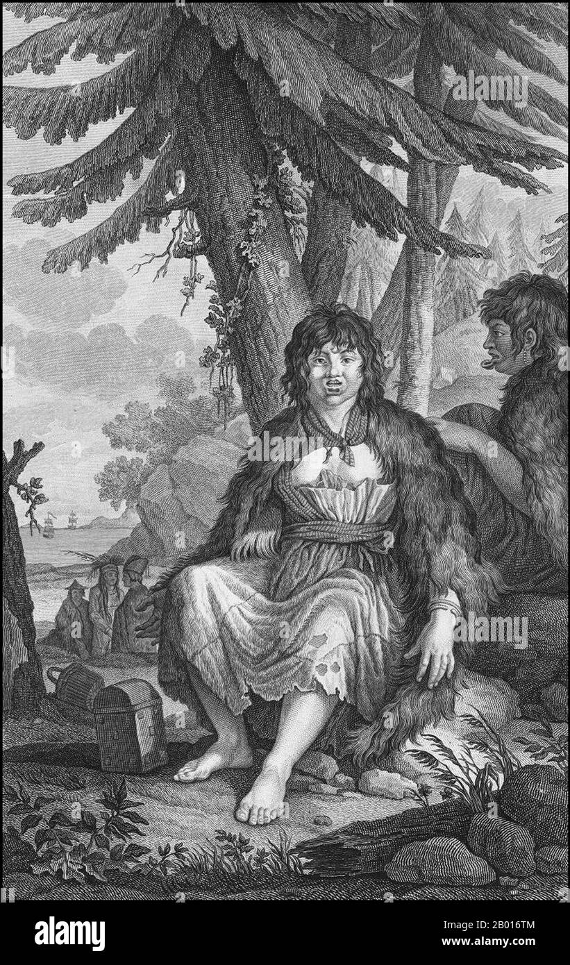 USA: Tlingit women of Lituya Bay, Alaska. Engraving from 'Atlas du ...