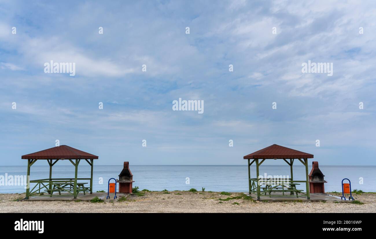 Cide, Turkey - May 2, 2019: Picnic area in the village of Cide at the ...