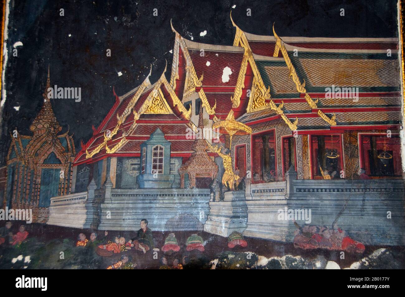 Thailand: Mural of King Mongkut (Rama IV) studying an eclipse, Wat ...