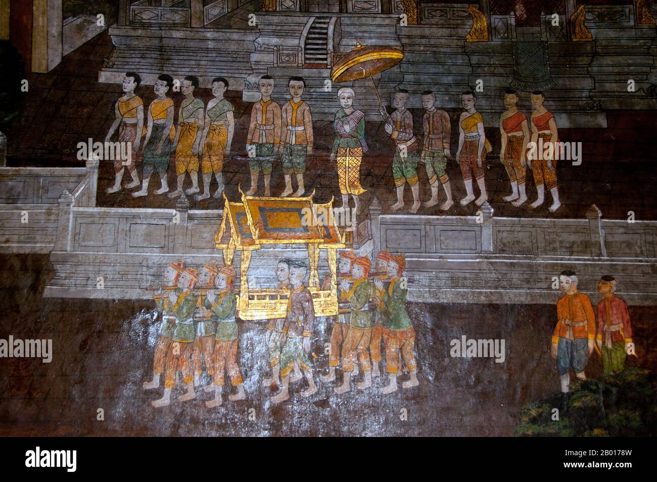 Thailand: A scene from royal life, mural in the main viharn, Wat ...