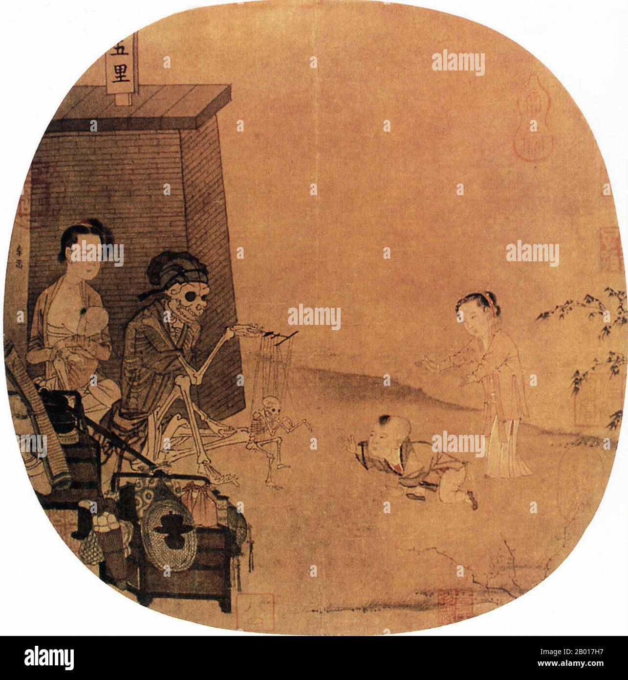 China: 'Skeleton Fantasy Show'. Silk fan painting by Li Song (1190-1264 ...