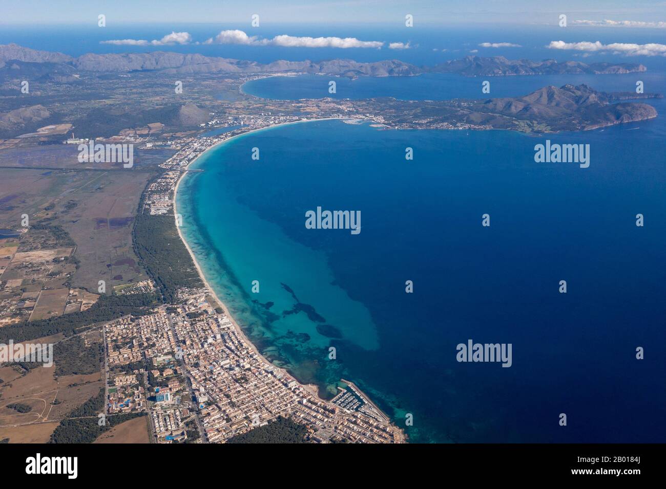 Aerial view of the northeast coast of Majorca (Mallorca) with Badia d ...