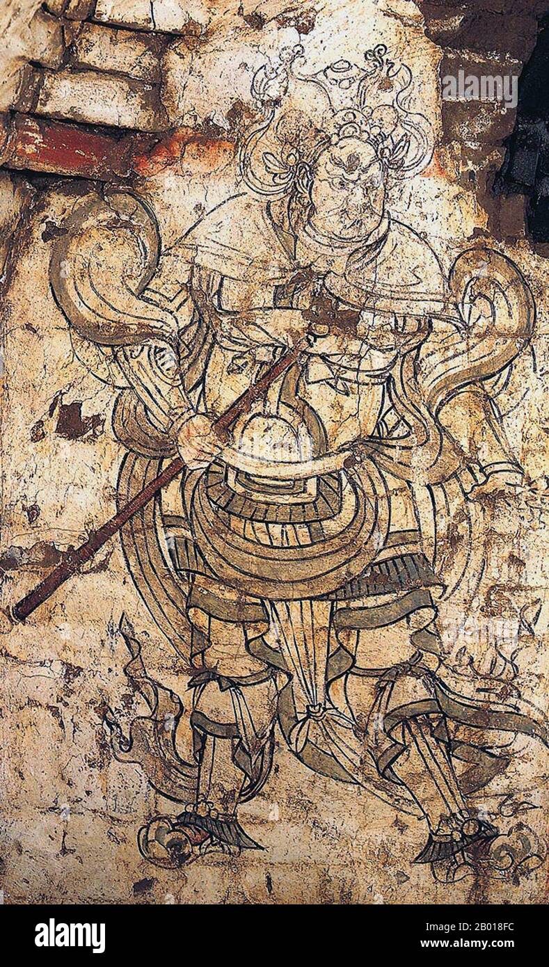 China: Door God in a mural in the tomb of Han Shixun, Xuanhua, Hebei ...