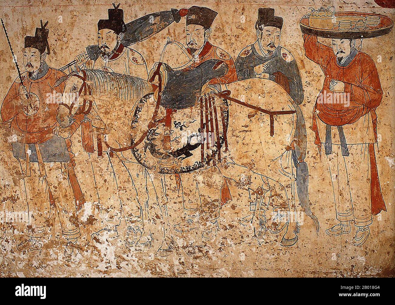 China: A procession in a mural in the tomb of Zhang Shiqing, Xuanhua ...