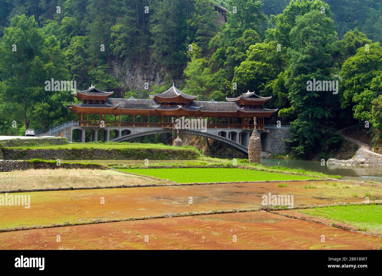China: Bridge at the Miao village of Langde Shang, southeast of Kaili ...