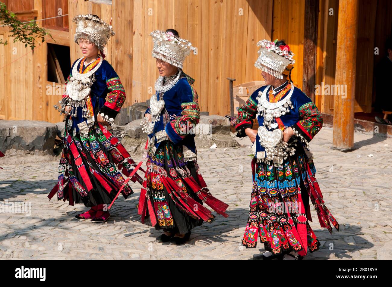 China: Miao women dancing in the village of Langde Shang, southeast of ...