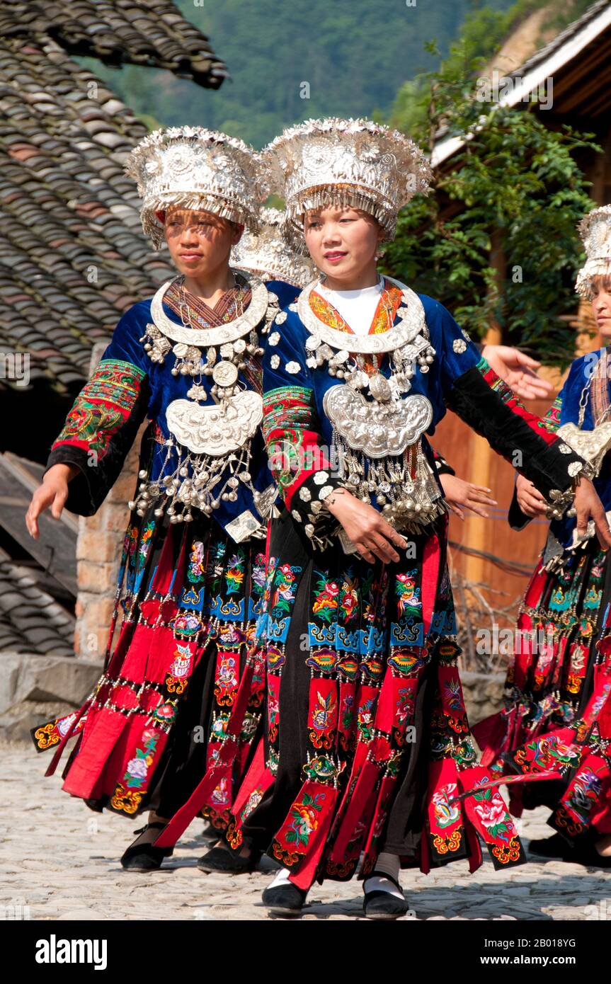 China: Miao women dancing in the village of Langde Shang, southeast of ...