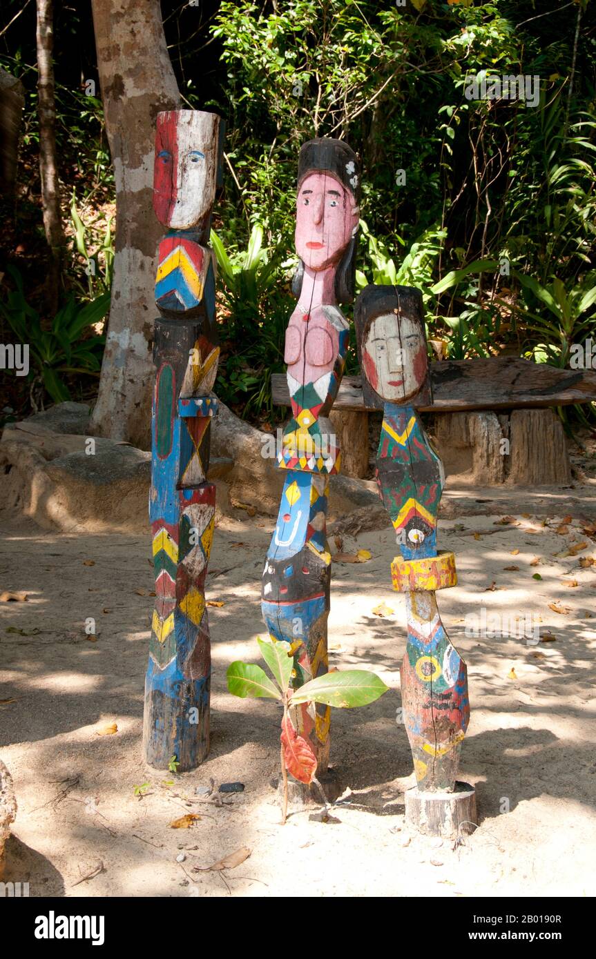 Thailand: Moken (Sea Gypsy) totems, Ko Surin Nua, Mae Ngam Beach, Surin ...