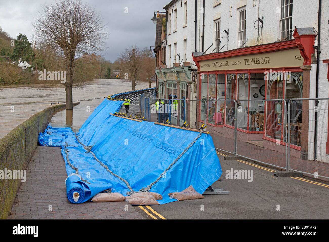 18th February 2020. The River Severn flooding in Ironbridge, Shropshire ...