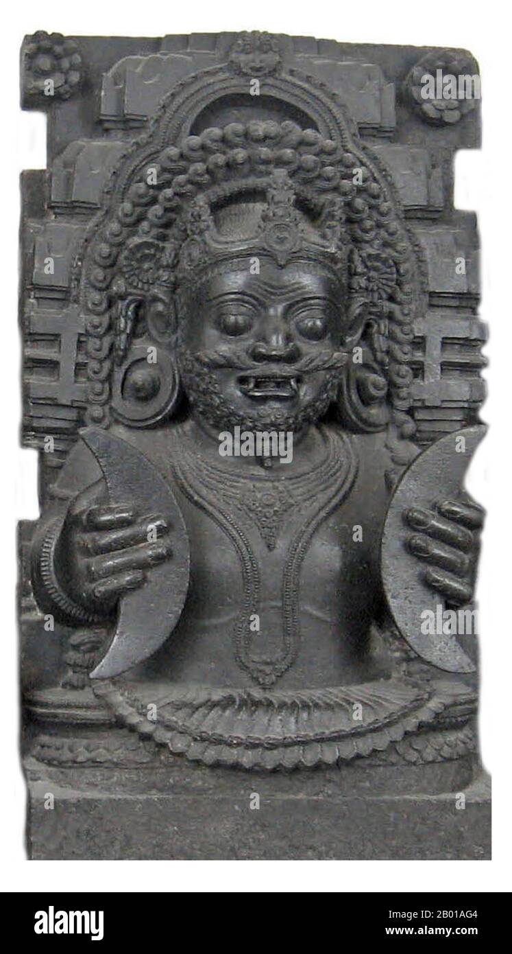 India: Stone carving of Rahu, Snake Demon and causer of solar and lunar ...