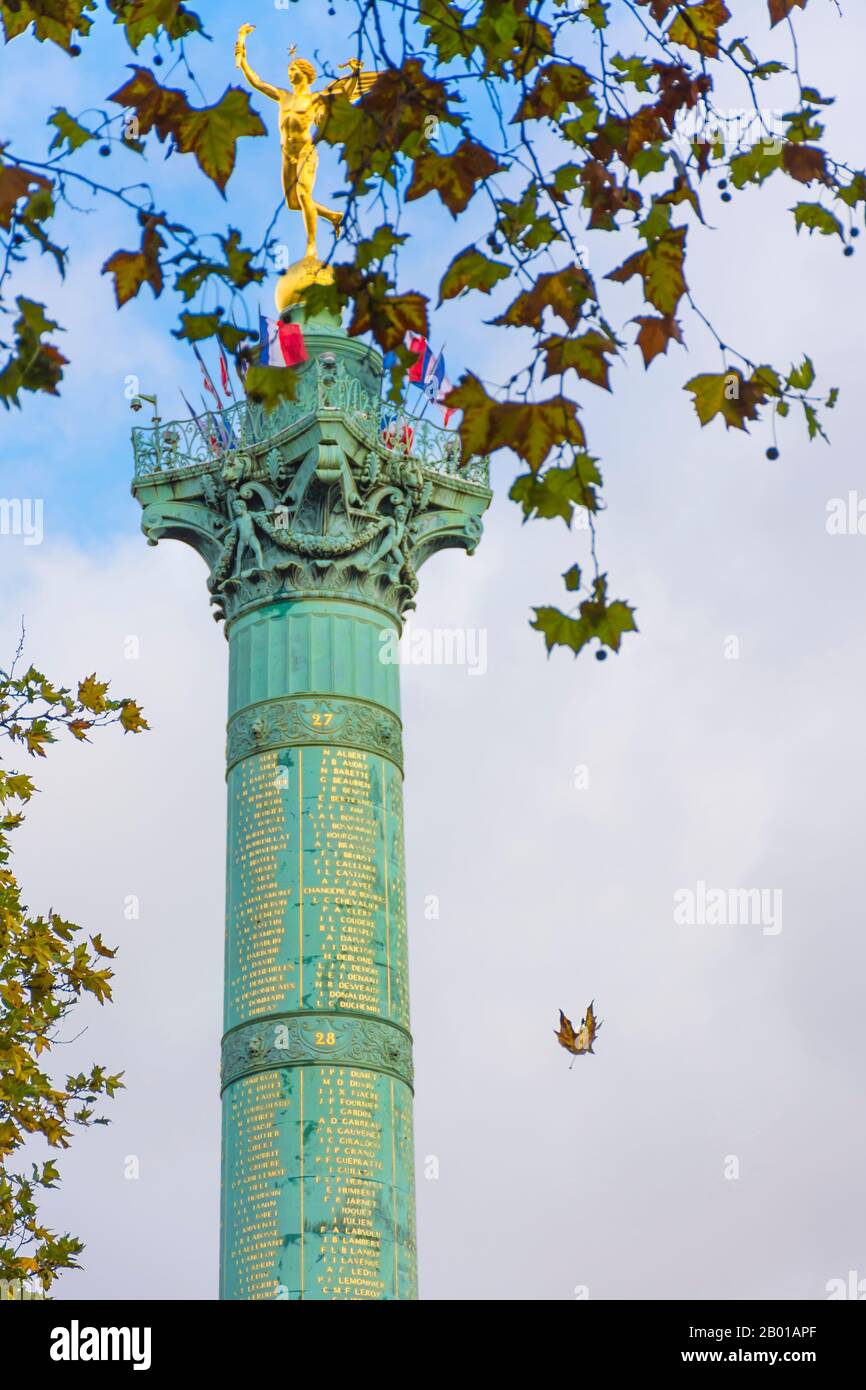 Paris, France - November 11, 2019: The sculpture Genius of Liberty ...