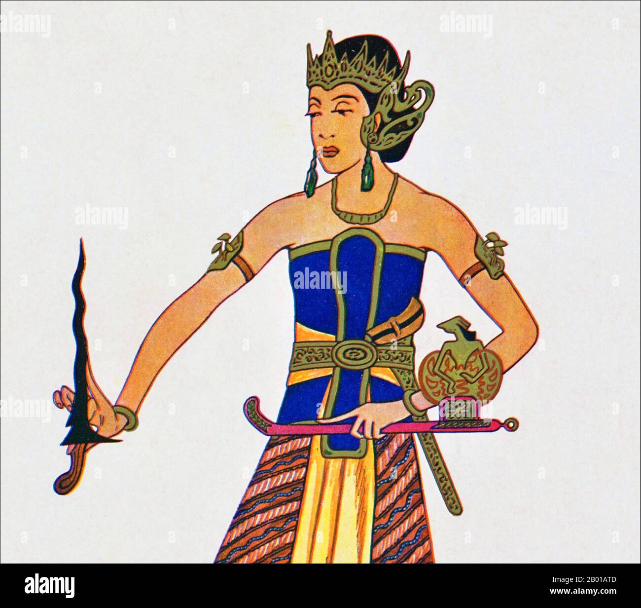 Indonesia: Javanese classical dancer. Watercolour with gouache painting ...