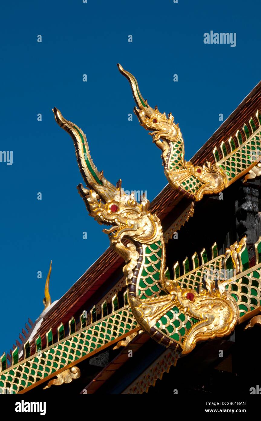 Thailand: Naga bargeboard on the roof of the viharn at Wat Buak Khrok ...