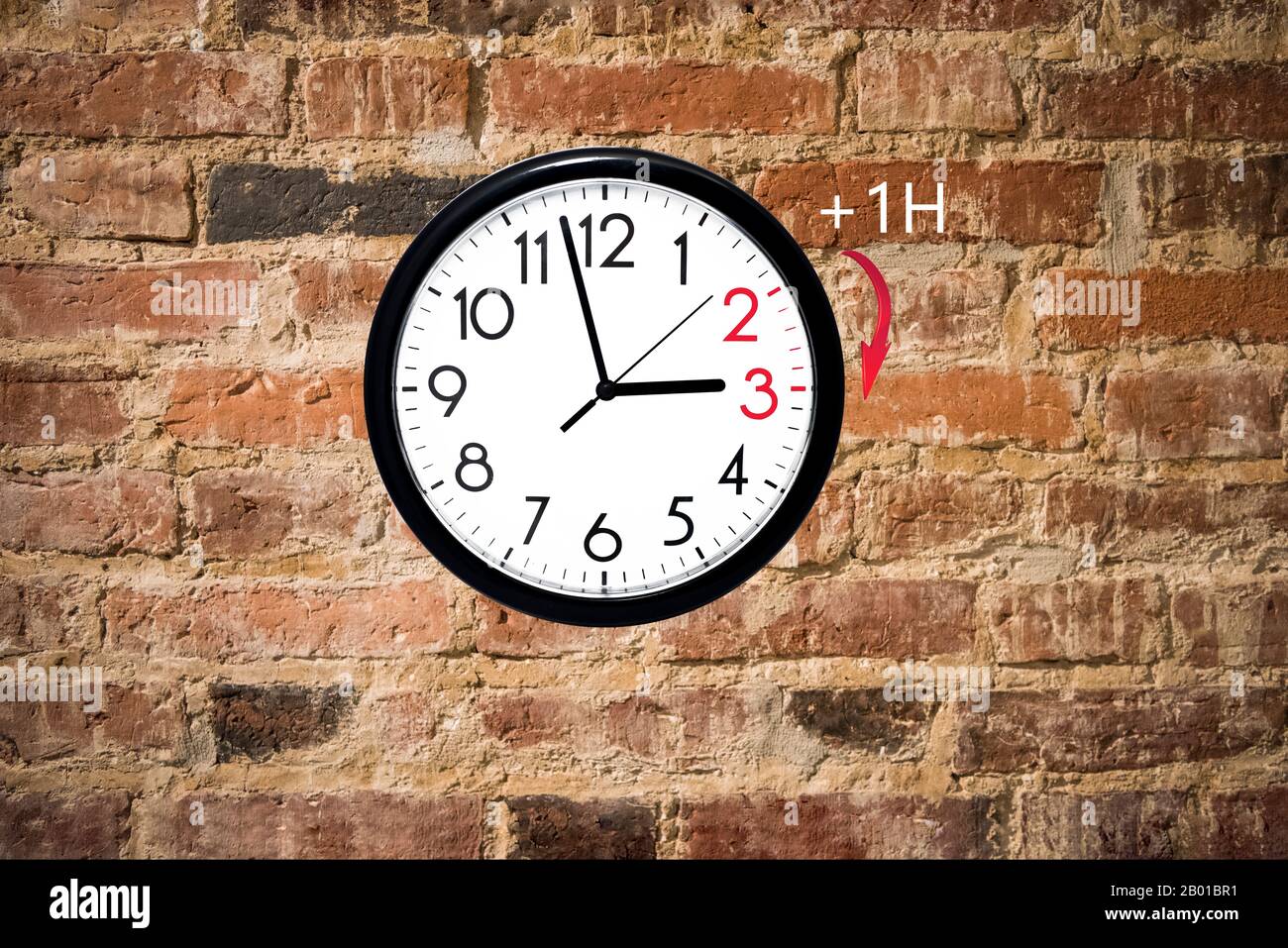 Daylight Saving Time (DST). Blue sky with white clouds and clock. Turn ...