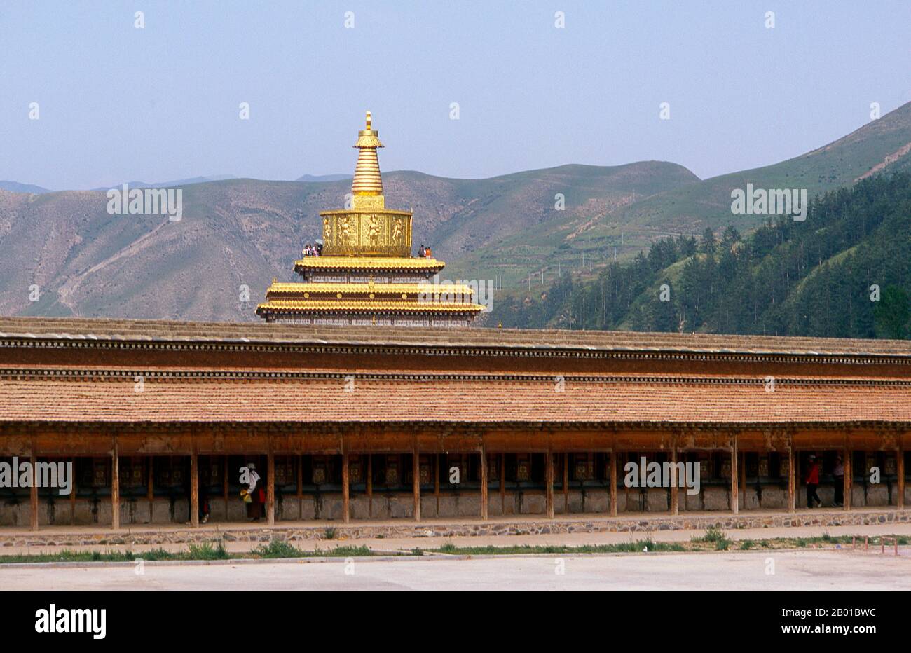 China: Gongtang (Gong Tang) Pagoda and prayer wheel gallery, Labrang ...