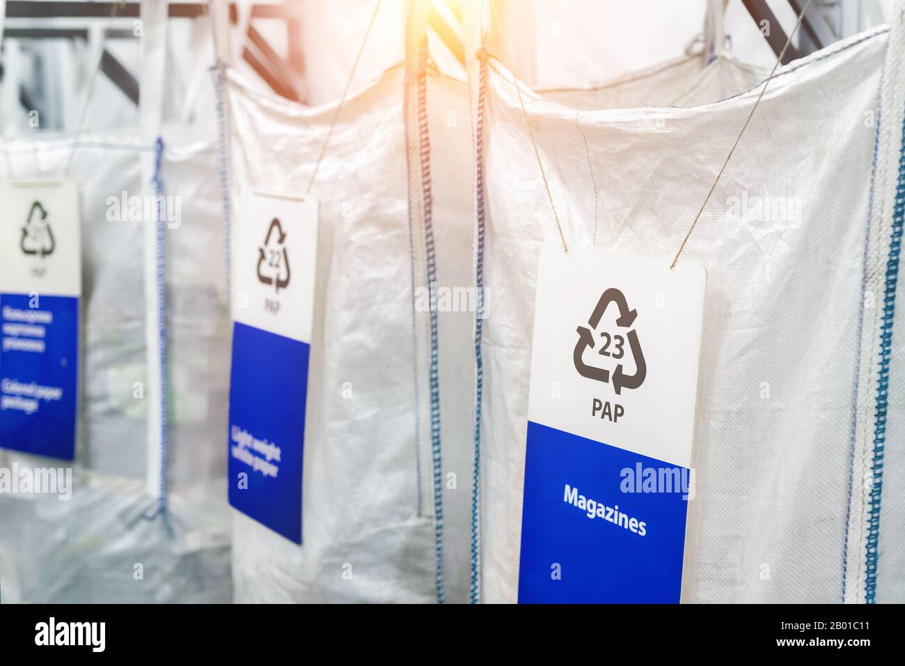 Recyclable waste collection, sorting and storage point center. White ...