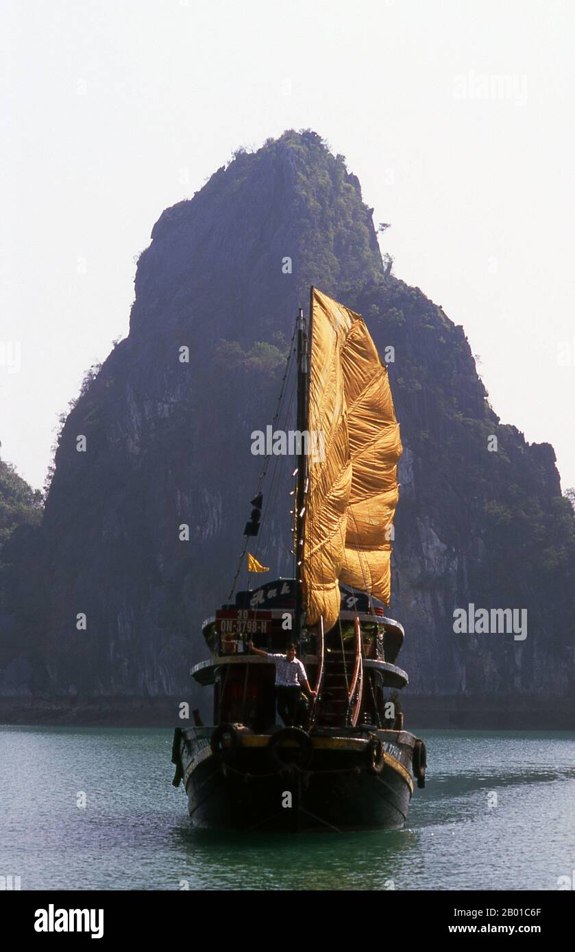 Vietnam: A junk seen from Hang Trong cave, Halong Bay, Quang Ninh ...