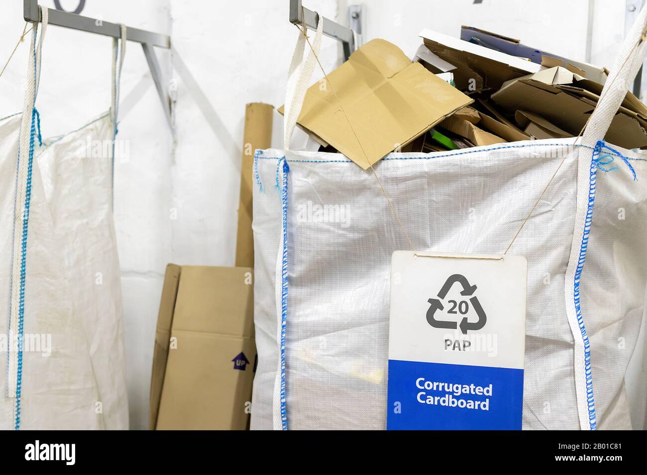 Recyclable waste collection, sorting and storage point center. White ...