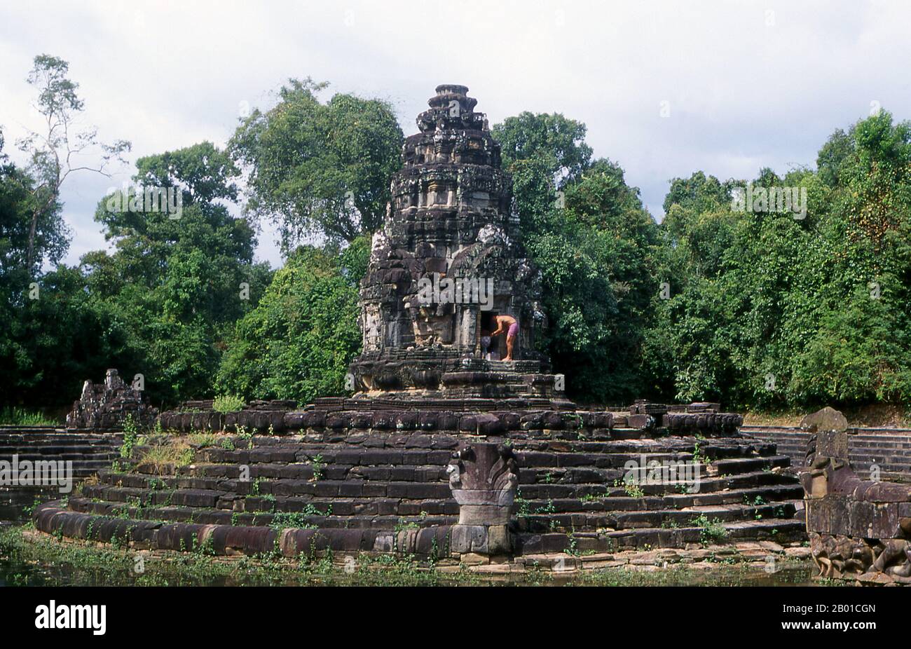 Cambodia: Neak Pean during the dry season, the central island faced by ...