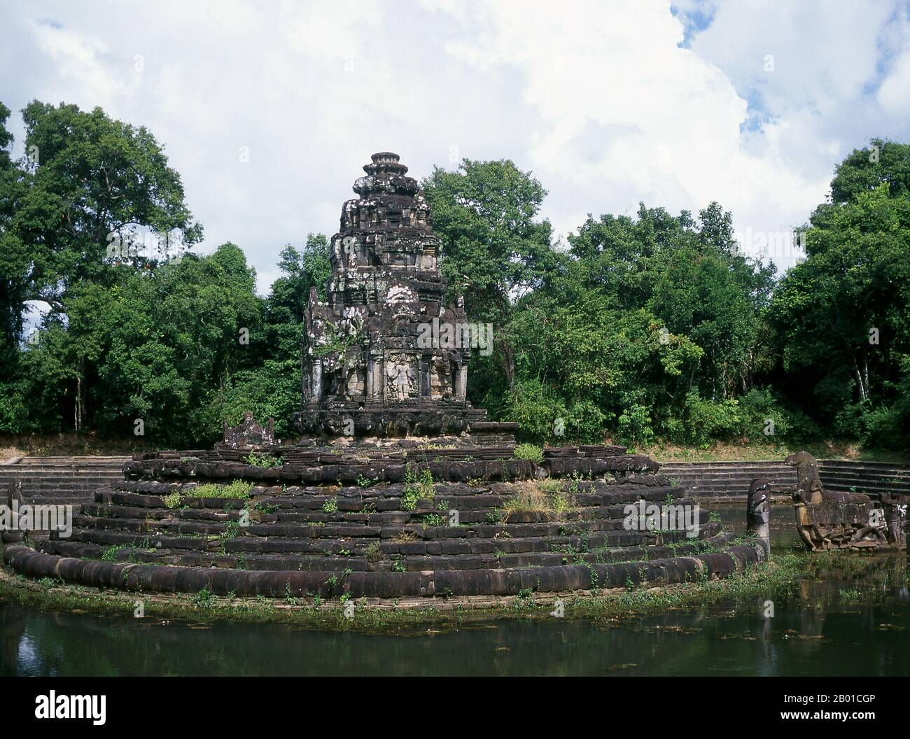 Cambodia: Neak Pean during the dry season, the central island faced by ...