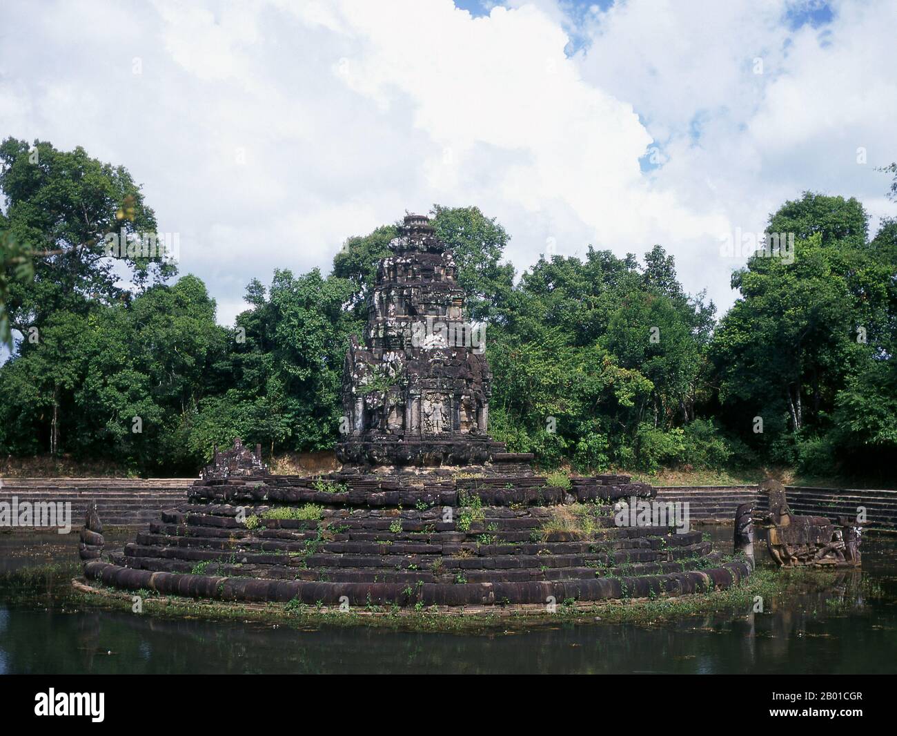 Cambodia: Neak Pean during the dry season, the central island faced by ...