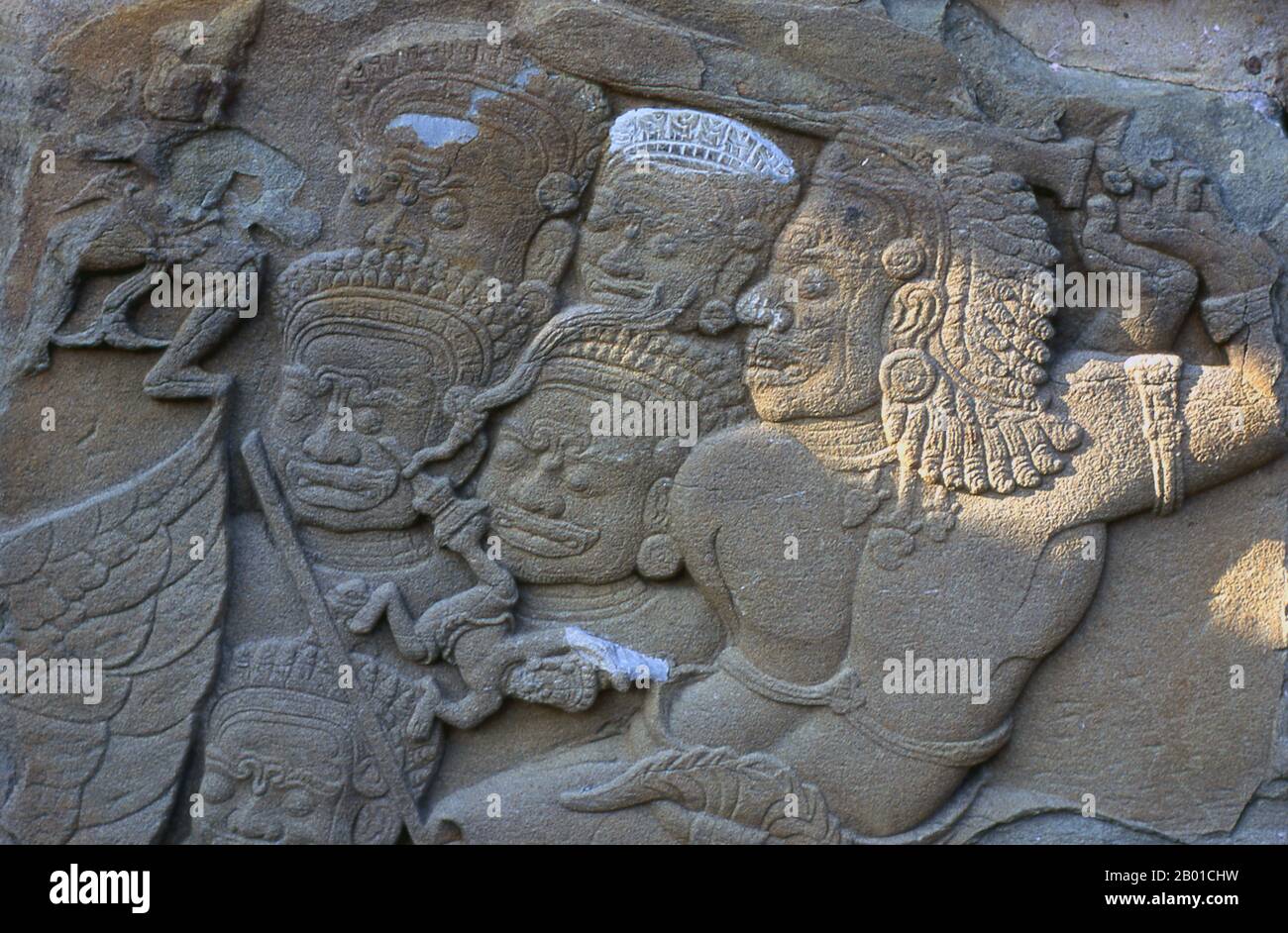 Cambodia: Bas-relief in the central sanctuary, Bakong temple, Roluos ...