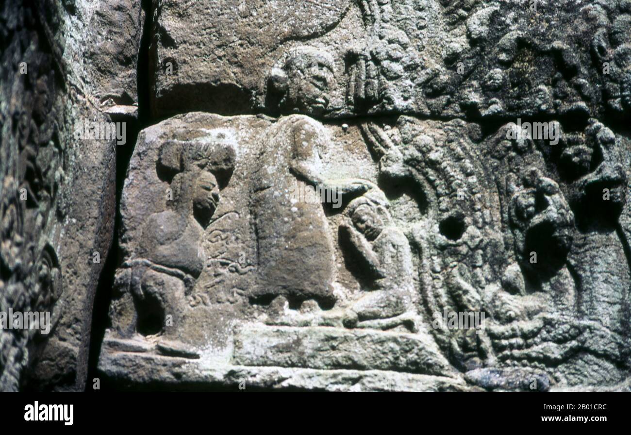 Cambodia: The midwife and the ungrateful woman bas-relief, Ta Prohm ...