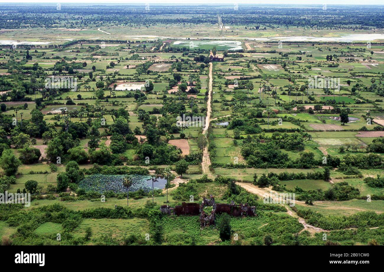 Cambodia: View over the plains below Phnom Chisor temple, Takeo ...