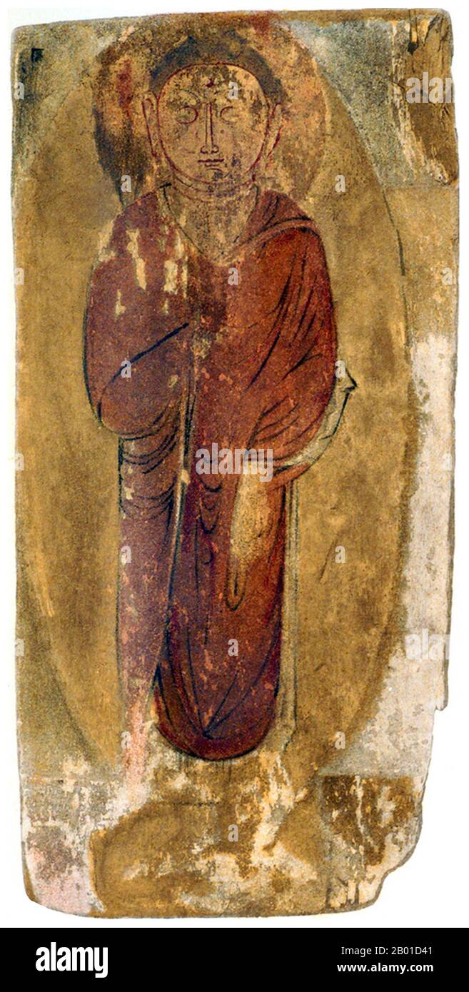China: Panel from Dandan Oilik representing a Buddhist monk, 7th-8th ...