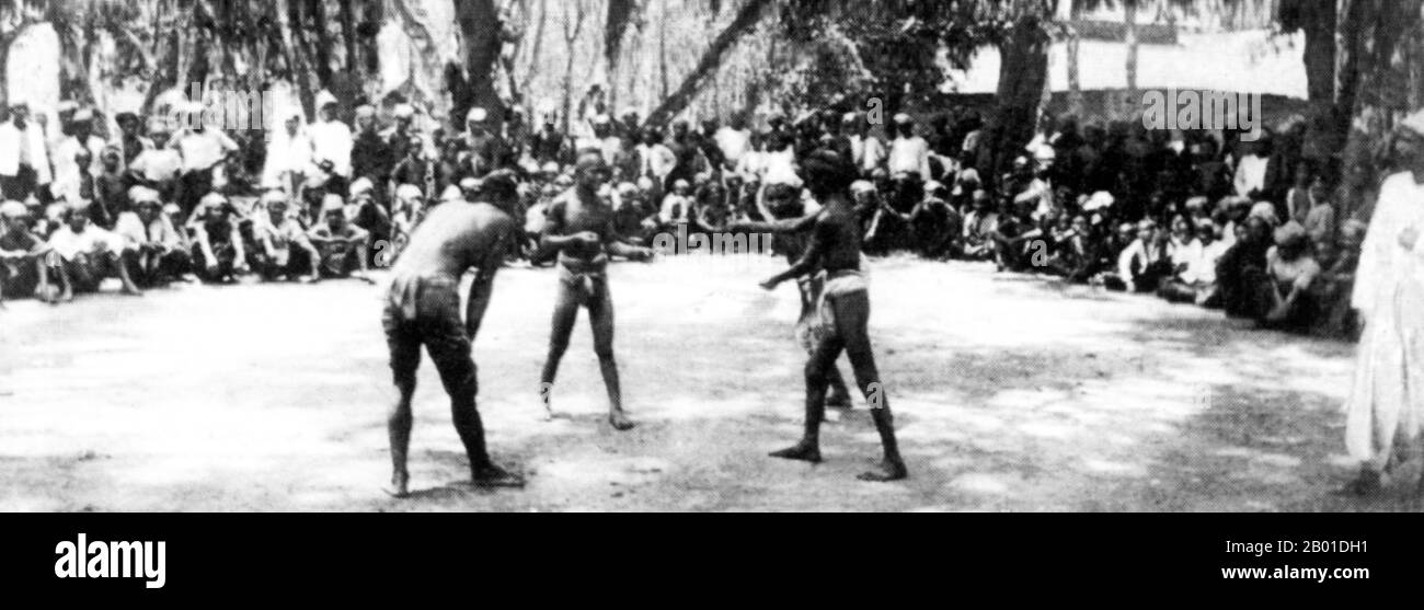 Burma: A boys' boxing match, c. 1892-1896. Lethwei is an unarmed ...