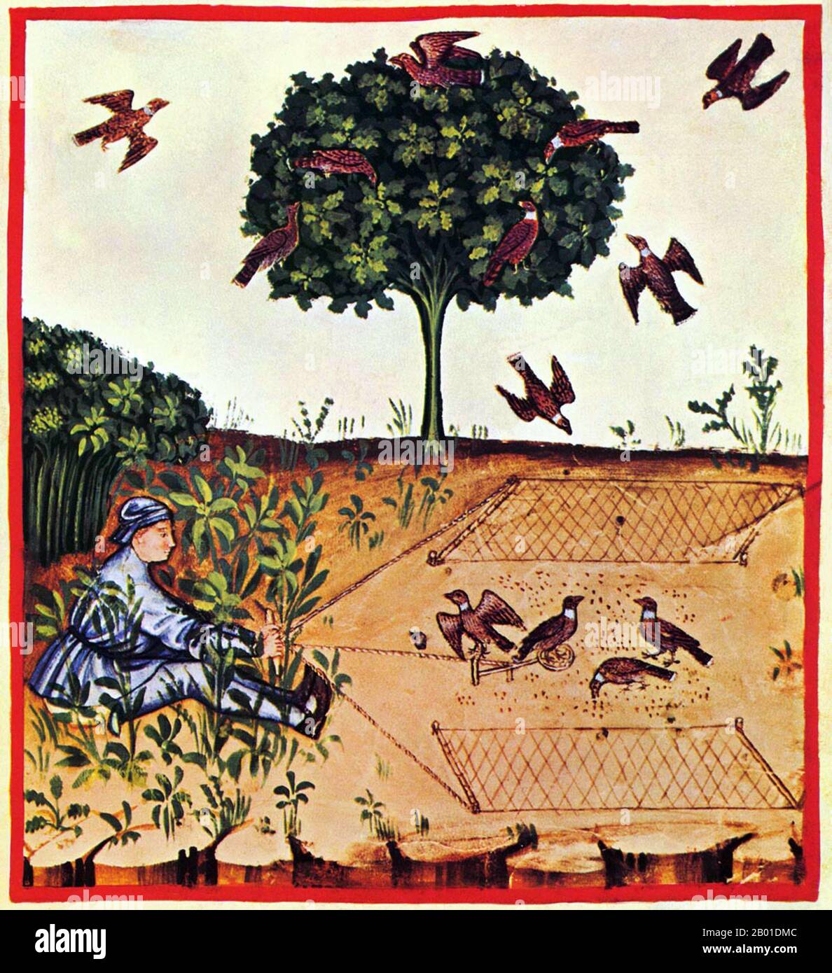Iraq/Italy: Trapping birds with bait and nets. Illustration from Ibn ...