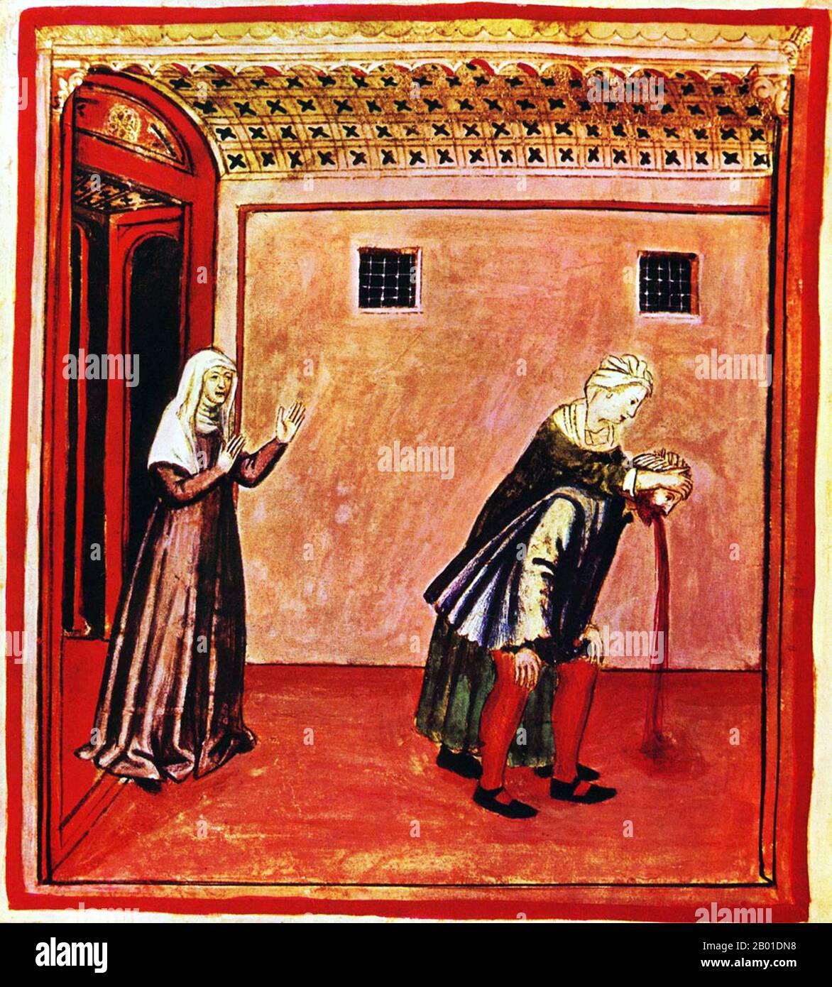 Iraq/Italy: A man vomiting soothed by two women. Illustration from Ibn ...