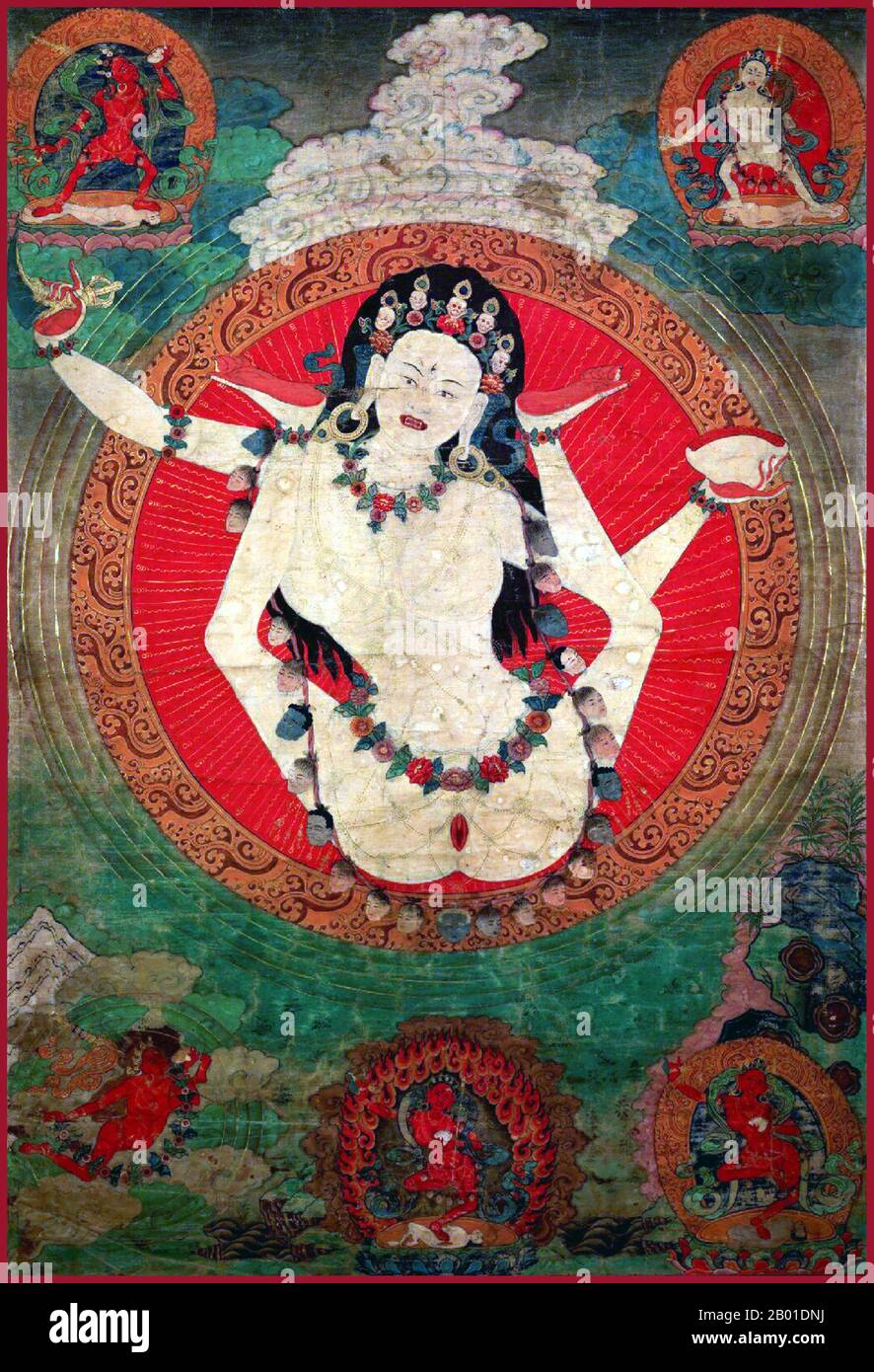 China/Tibet: Painting of Sukhasiddhi Dakini, 19th century. A dakini (Sanskrit: ḍākinī; Tibetan ...