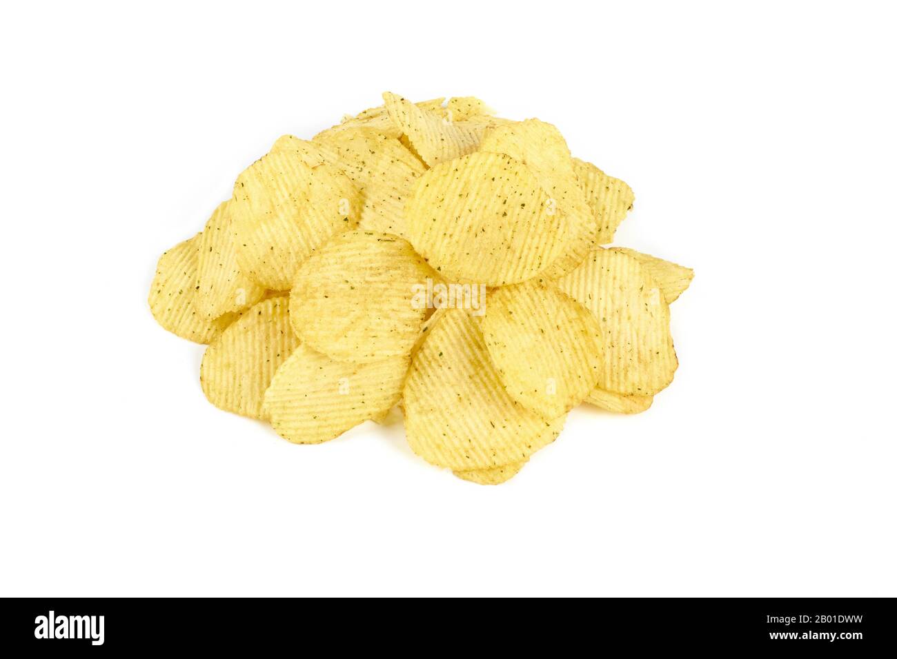 pile of ribbed potato chips isolated on white background Stock Photo ...