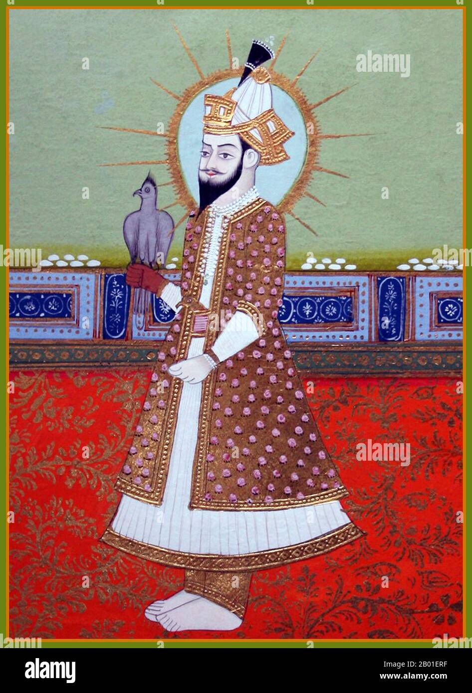 India: Humayun (7 March 1508 - 22 February 1556), second Mughal Emperor. Miniature painting ...