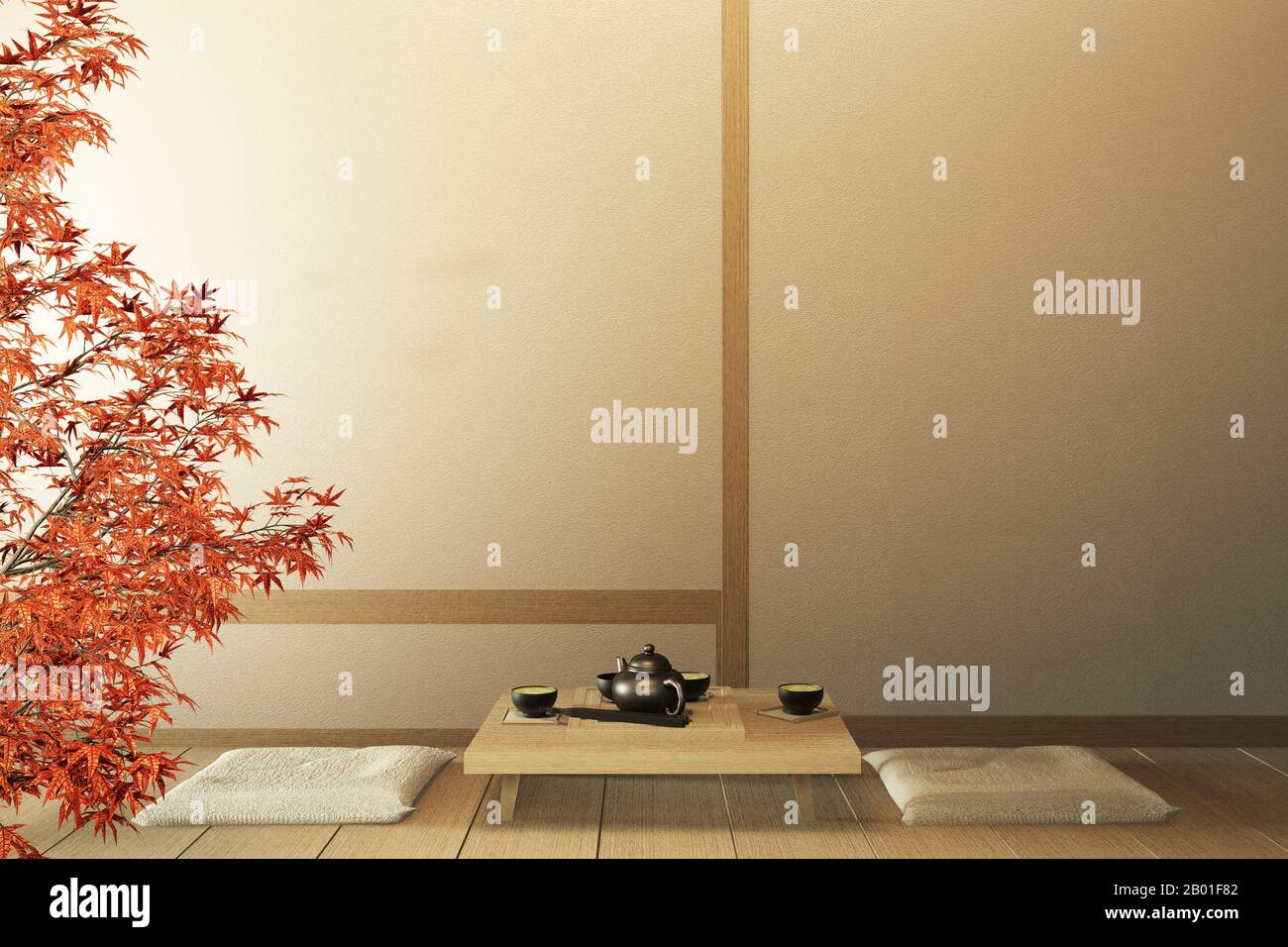 Minimalist modern zen living room with wood floor and decor japanese ...