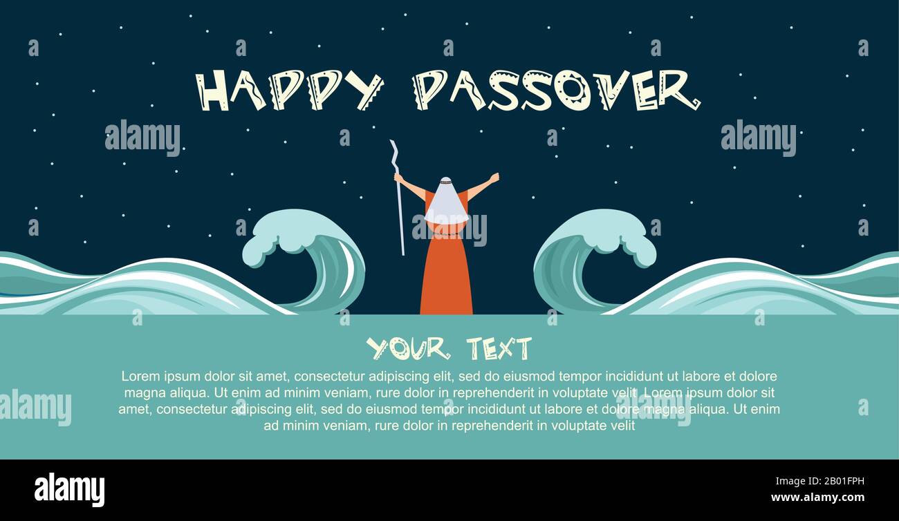 Moses separate sea for Passover holiday over night background, flat ...